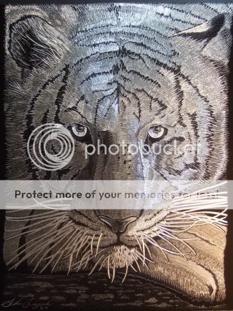 White Tiger - Hand Engraved with Dremel Tool on Black Painted Aluminum ...